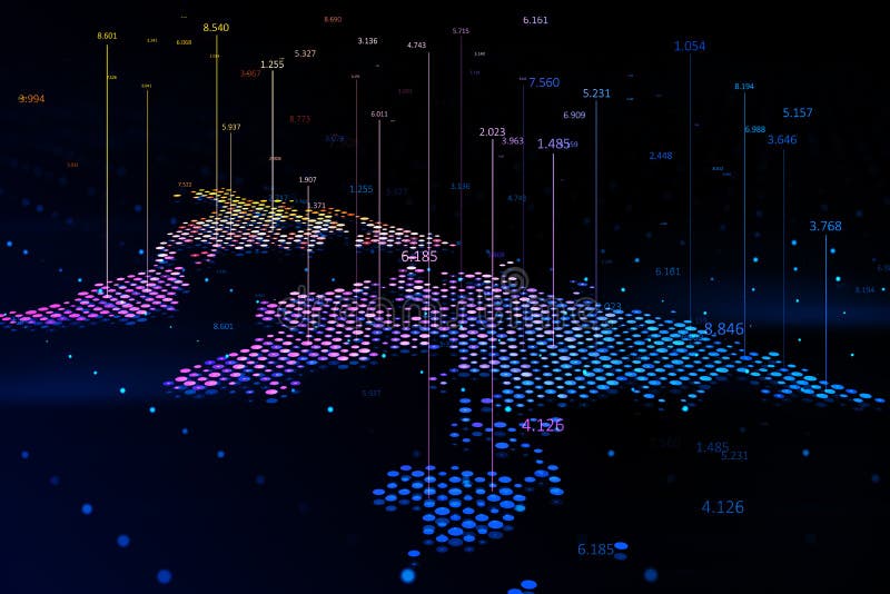 Global Stats and Big Data Concept with Digital Graphic Colourful Dotted ...