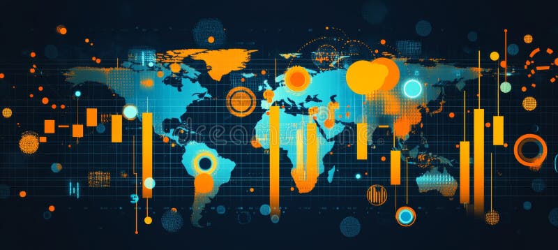 Global Stock Market Trends Blue and Orange Candlesticks Chart, World ...