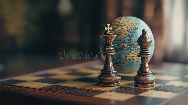 Global Strategy: Chess Pieces and a Globe Stock Illustration ...