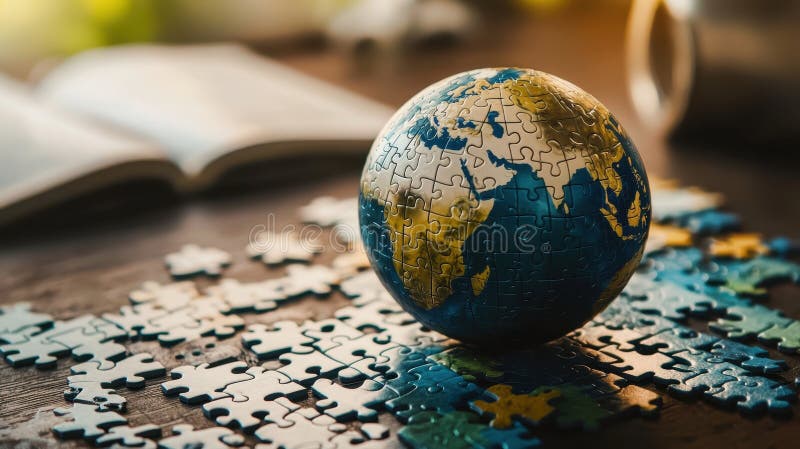 Global Strategy Solutions with Puzzle Earth Concept Stock Illustration ...