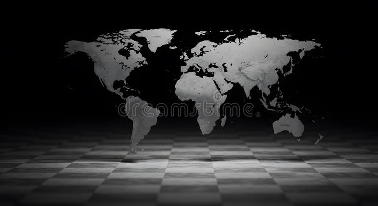 Global Strategy: a World Map Hovering Above a Chessboard Stock ...