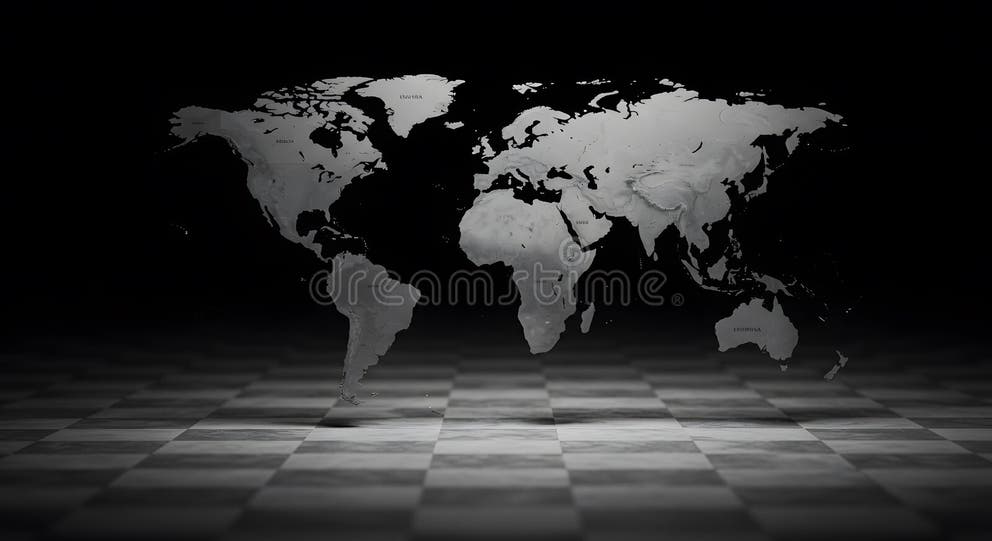 Global Strategy: a World Map Hovering Above a Chessboard Stock ...