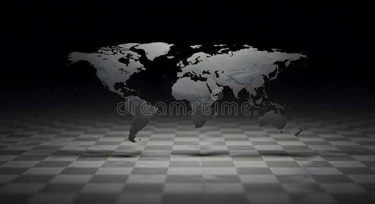 Global Strategy: a World Map Hovering Over a Checkered Floor Stock ...