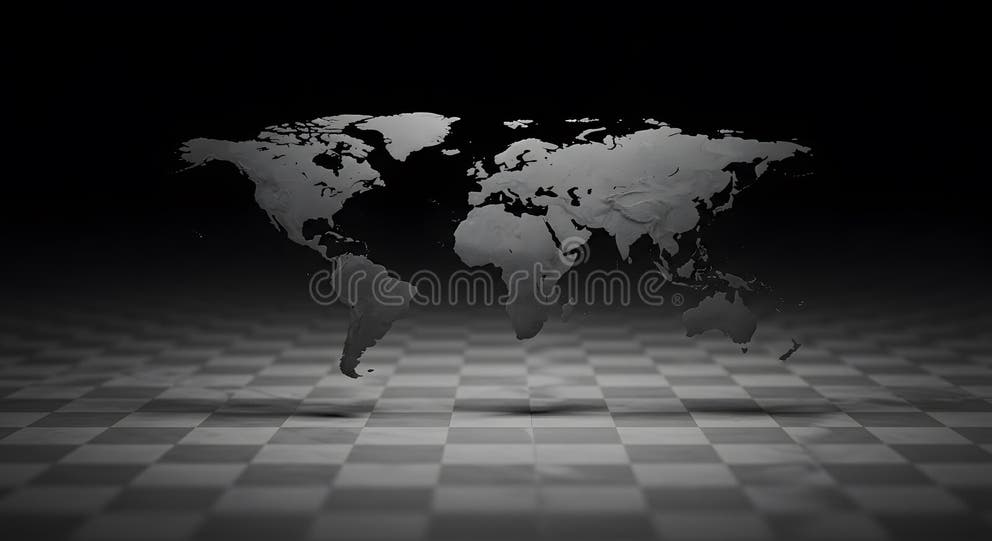 Global Strategy: a World Map Hovering Over a Checkered Floor Stock ...