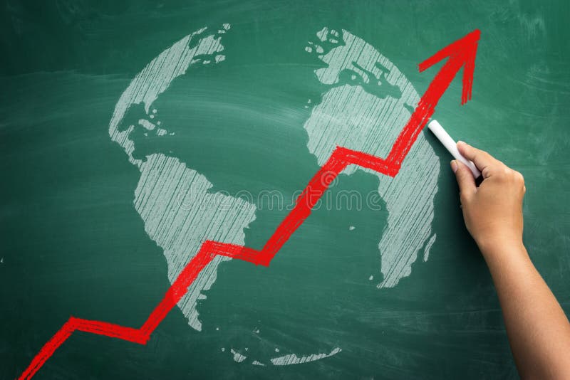 Global Success Presented with Red Arrow on Chalkboard Stock ...