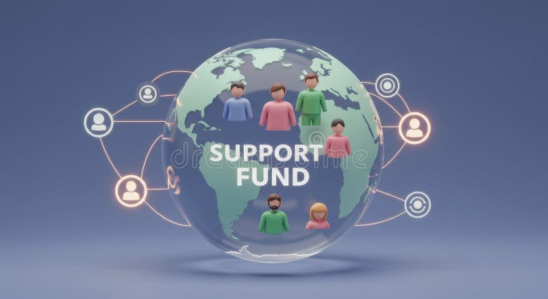 Global Support Fund: 3D Render of Diverse People Around a Transparent ...