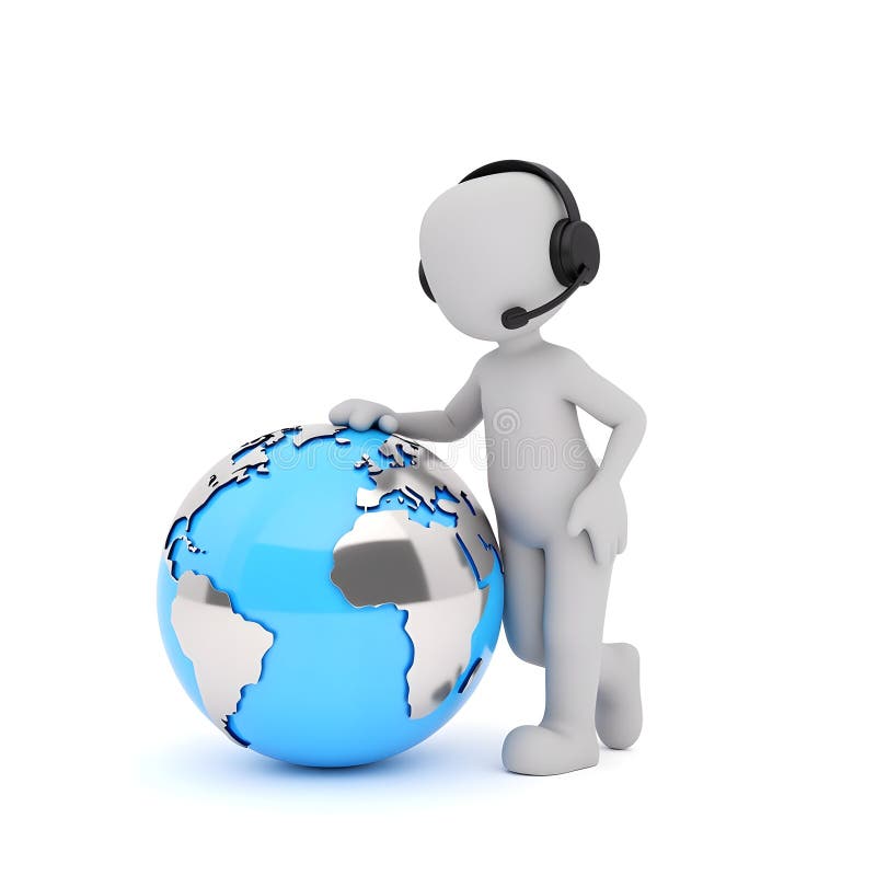 Global Support Services Call Center Operator with Headset and Earth ...