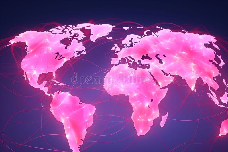 Global Support World Map Outlined by Stock Illustration - Illustration ...