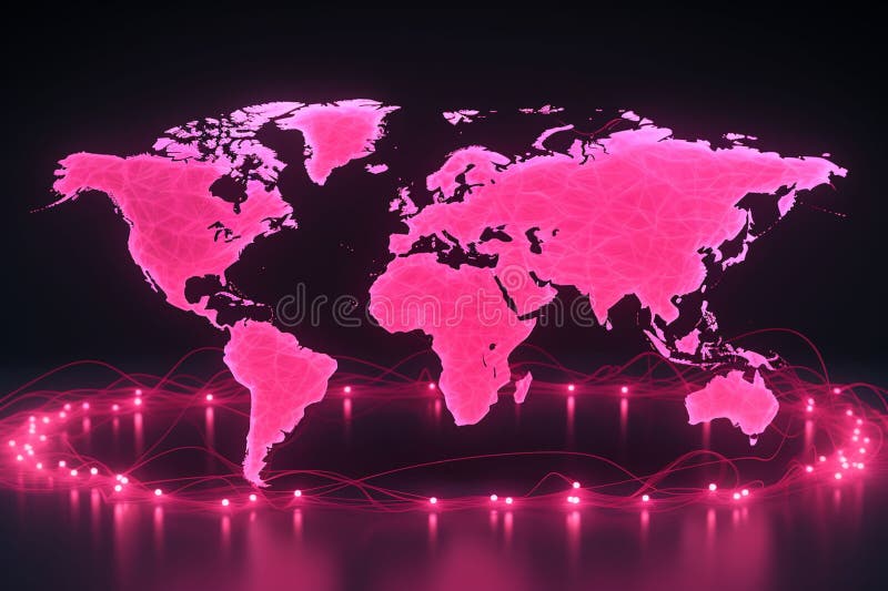 Global Support World Map Outlined by Stock Illustration - Illustration ...