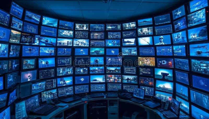 Global Surveillance and Security Operation Center, with Multi-Screen ...
