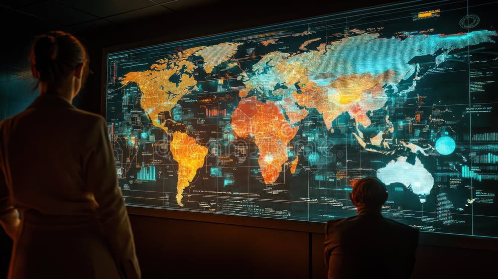 Global Surveillance, Two Figures Observing a Large Interactive World ...