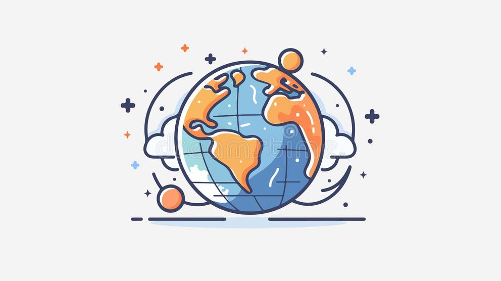 Global Synchronization: Vector Globe with Outline Icon for Design ...