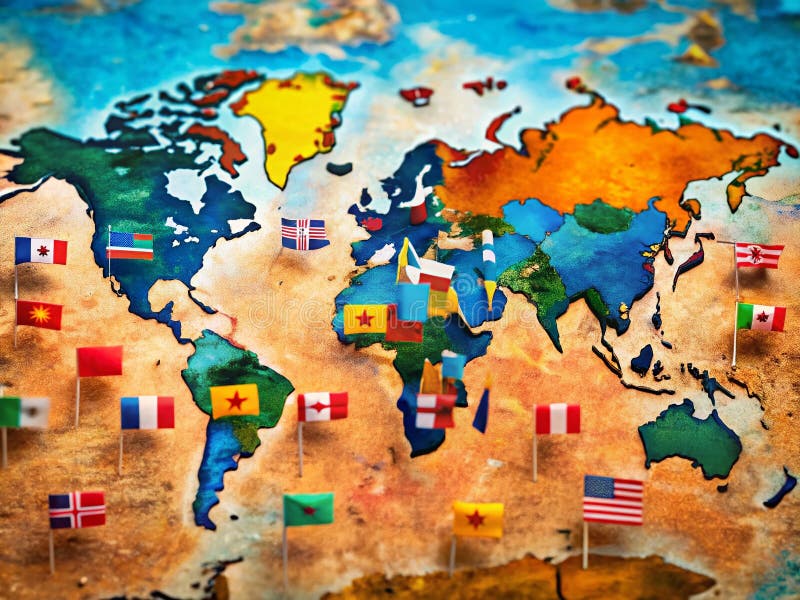 A Global Tapestry of Unity World Map Embroidered with Flags Symbolizing ...