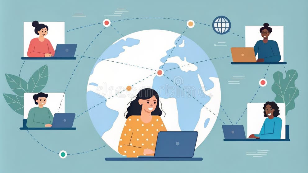 Global Team Collaboration Flat Design Illustration Stock Illustration ...