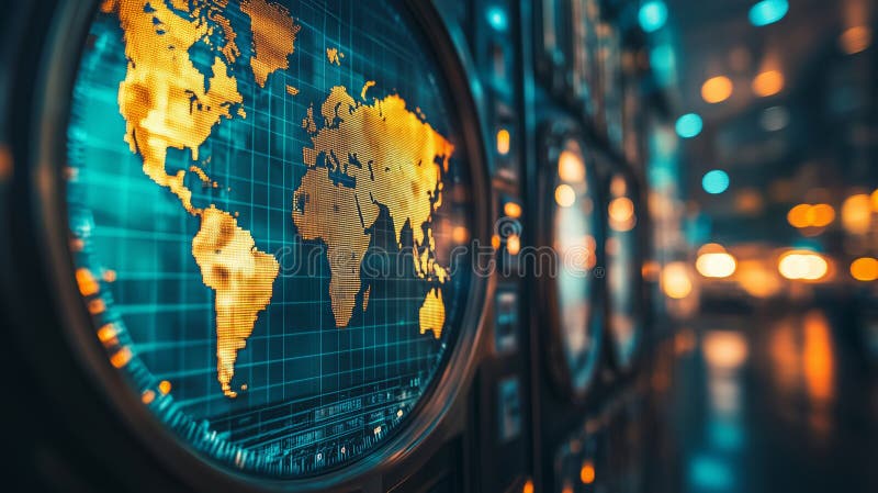 Global Team Collaboration Mindset with Digital World Map Reflecting ...