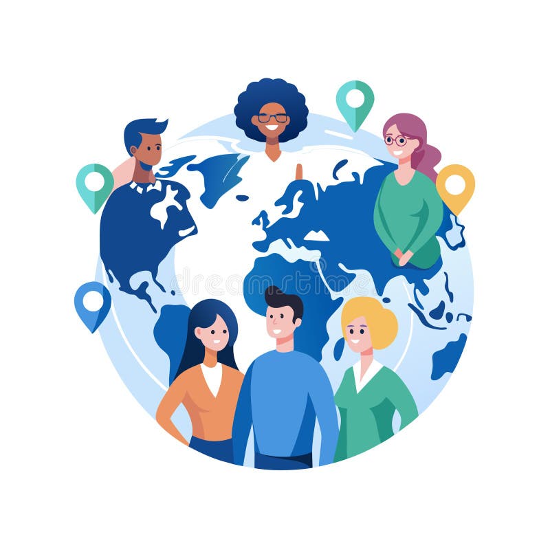 Global Teamwork: Diverse Group of People Surrounding World Globe with ...