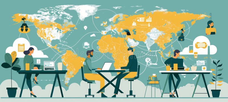 Global Teamwork Diverse Individuals Working Remotely, Connected by ...