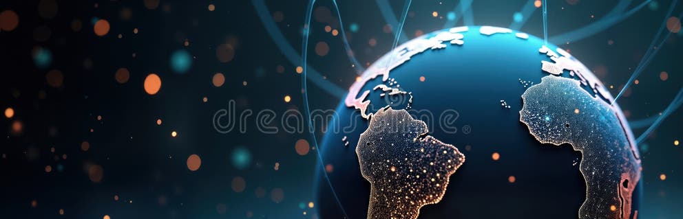 Global Tech Illustration. 3D Model of Earth with Glowing Dots ...