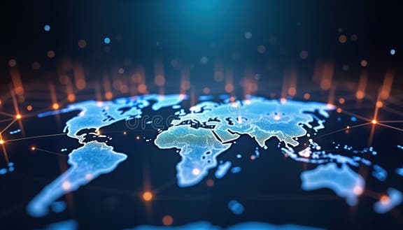 Global Tech Network Illustration. World Map with Glowing Points, Lines ...