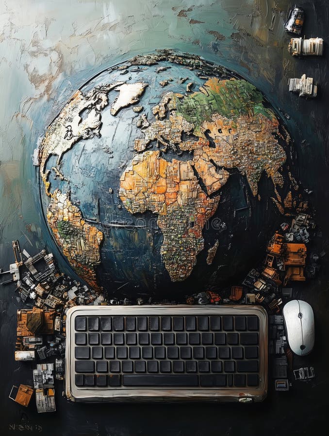 Global Tech Solution Featuring a Keyboard and World Map Stock Photo ...