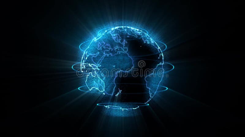 Global Technology Background. Earth Building from Blue Particles and ...