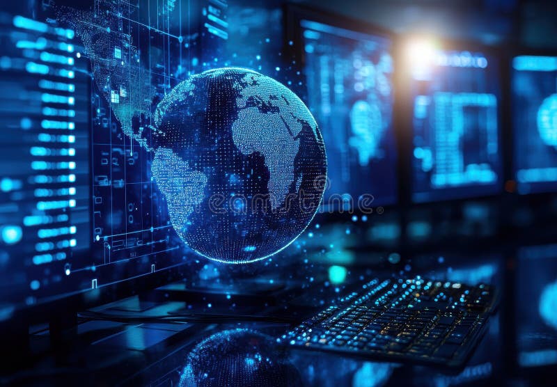Global Technology Concept with Digital Globe on Blue Background ...