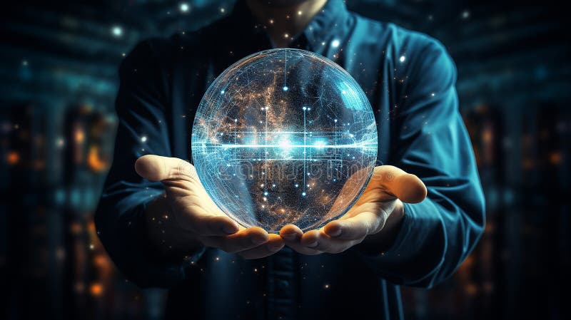 Global Technology in Hand: Holding the Planet Earth Sphere Stock Photo ...