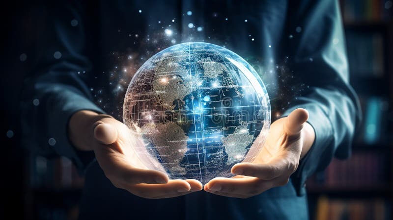 Global Technology in Hand: Holding the Planet Earth Sphere Stock Image ...