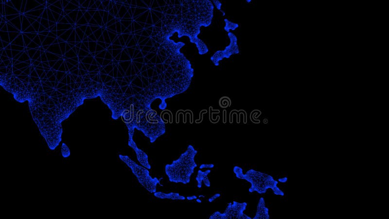 Global Technology Map 3d. Neon Digital Map of Asia with Computer ...
