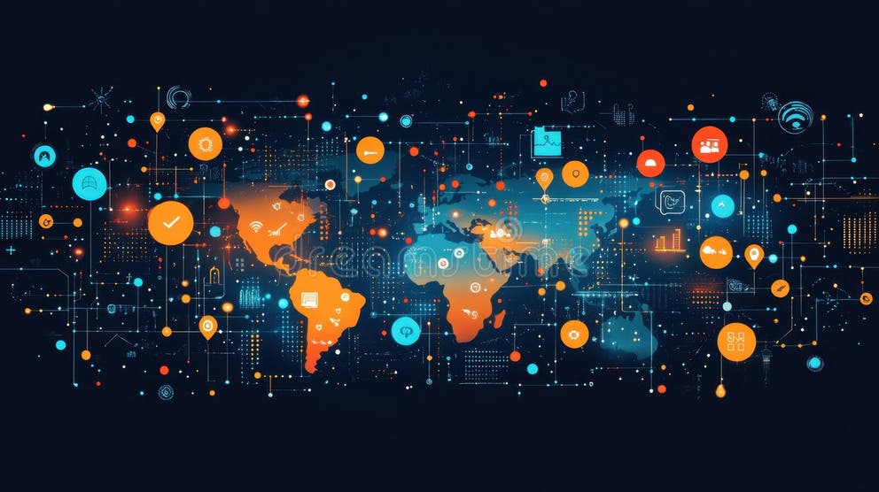 Global Technology Network Concept with Digital Icons and World Map ...