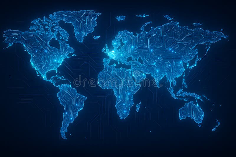 Global Technology Network Connects Continents with Blue Circuitry and ...