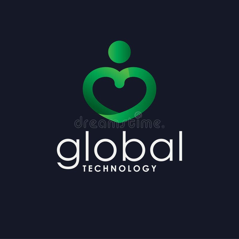 Global Technology Vector Logo Design. Heart Symbol Logotype Stock ...