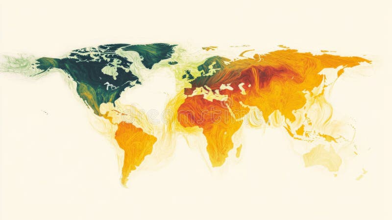 Global Temperature Distribution Watercolor Map Stock Illustration ...