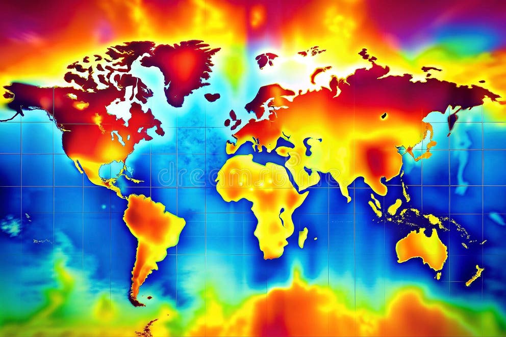 Global Temperature Map, Hot Zones, World Map, Data Visualization Stock Illustration ...