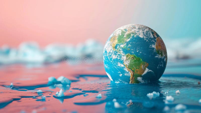 Global Thaw - Earth Model on Melting Ice Stock Photo - Image of water ...