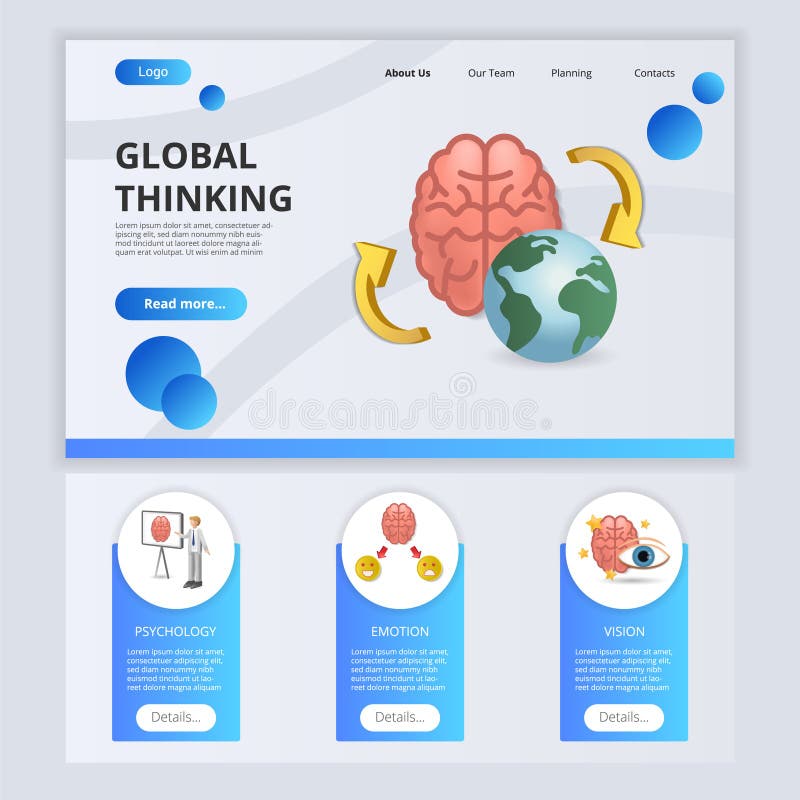 Global Thinking Flat Landing Page Website Template. Psychology, Emotion ...