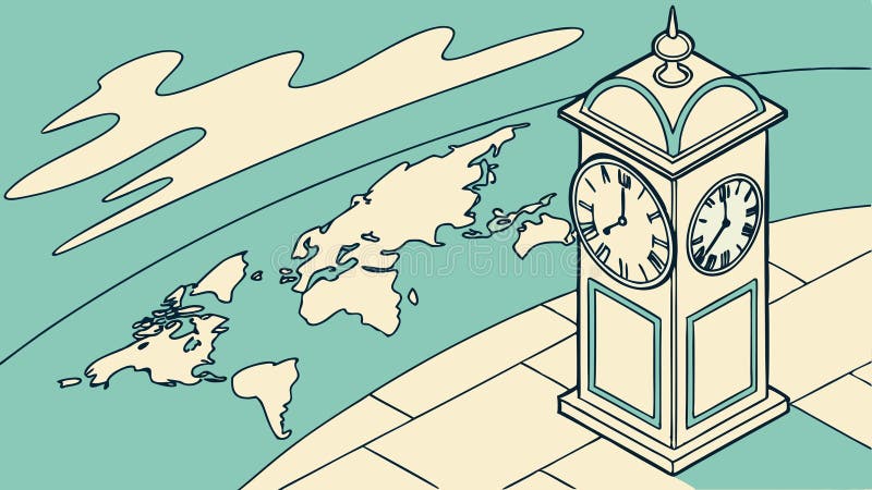 Global Time Clock Tower with World Map Vector Art, Vector Design ...