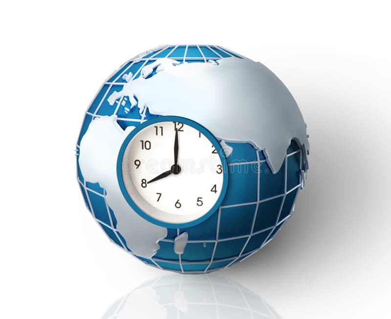 Global Time Concept. Collage of Planet Earth with Clockface Inside of ...