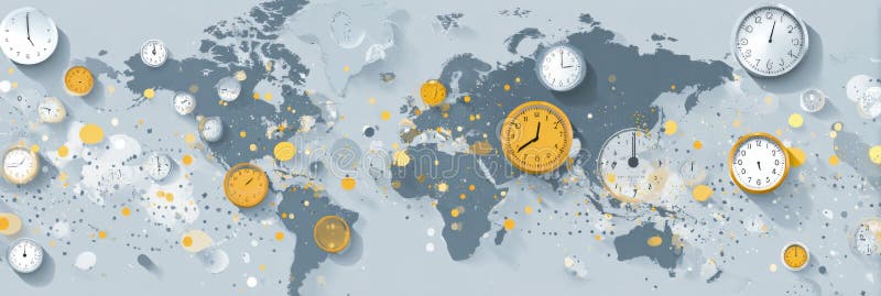 Global Time Zone Infographic Displaying Clocks and World Map in a Clear ...