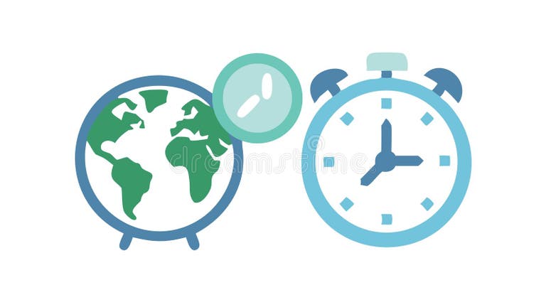 Global Time Zone Synchronization with Earth and Clock, Vector Design ...