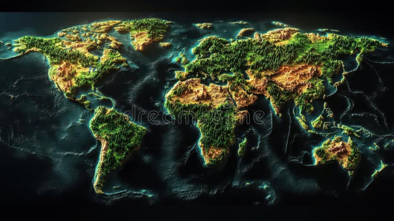 Global Topography, a 3D World Map Stock Image - Image of coastline ...