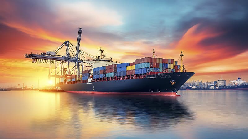 Global Trade in Action Container Freight Ship and Crane in Motion Stock ...