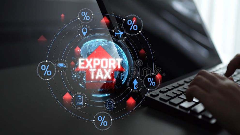 Global Trade Concepts with Export Tax Visuals and Digital Interface Elements Representing ...
