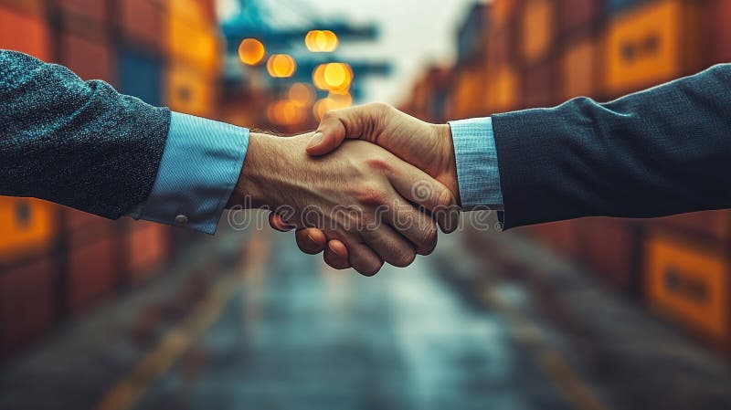 Global Trade Deal Handshake, Port Background Stock Illustration ...