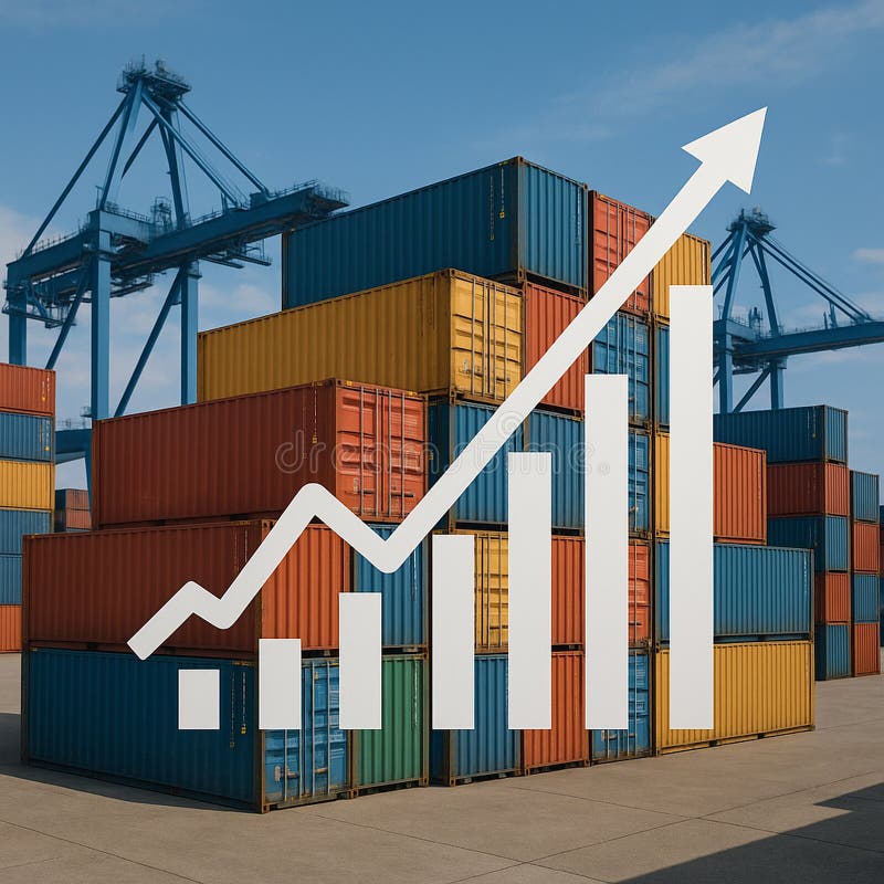 Global Trade Growth Concept with Shipping Containers and Rising Graph ...