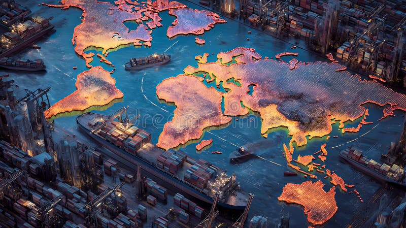 Global Trade Network Conceptual Visualization with Shipping Containers ...