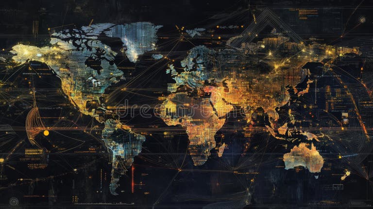 Global Trade Network on Digital Screen with Data Visualization Elements ...