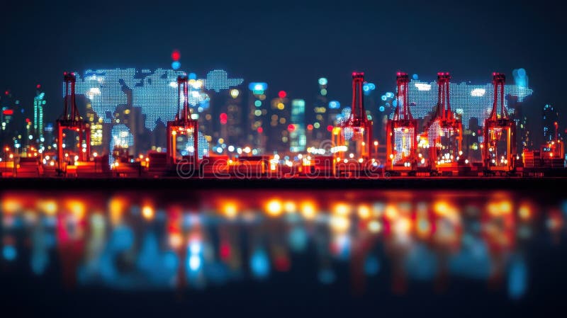 Cargo Containers World Map Port Cranes Background Stock Photos - Free ...