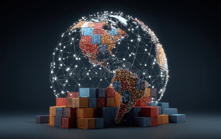 Global Trade Network Represented by Interconnected Shipping Containers ...