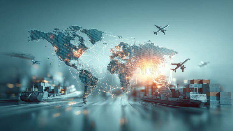 Global Trade Network with Ships and Planes Stock Illustration ...
